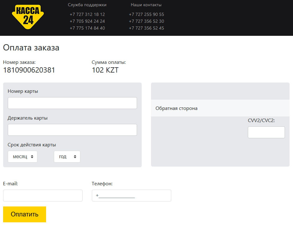 Оплата через сайт Kassa24.kz